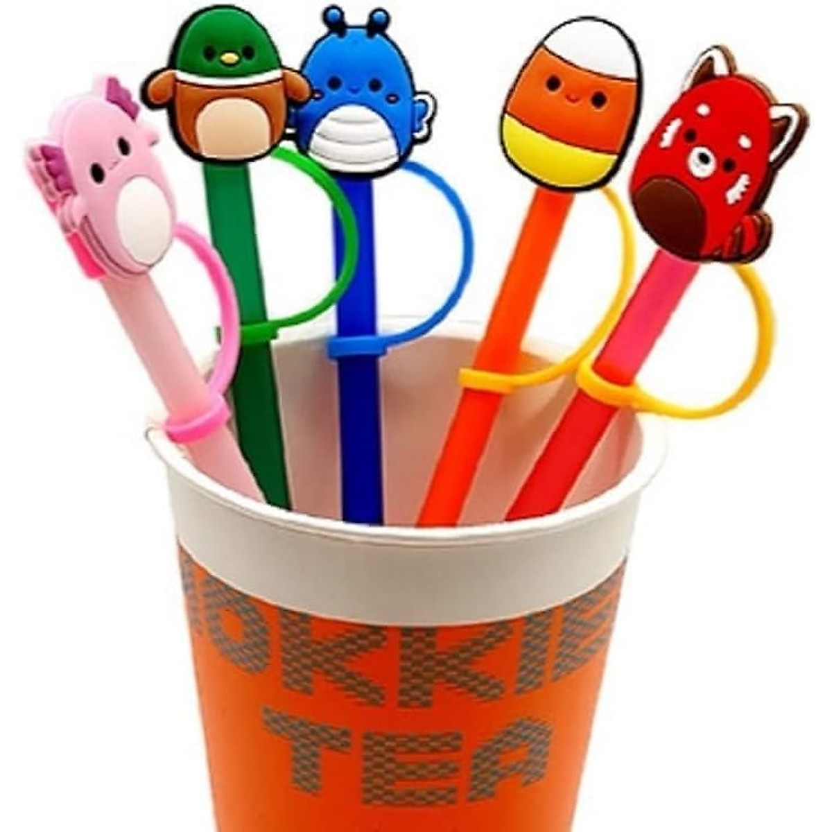 21 Pcs Silicone Straw Topper Party Straw Tips Birthday Party Straw Cap Cover Cartoon Anime Straw Cover Rubber Tips for Straws Cow Reusable Drinking Straw Tips Lids for Kids Party Supplies Party Favor