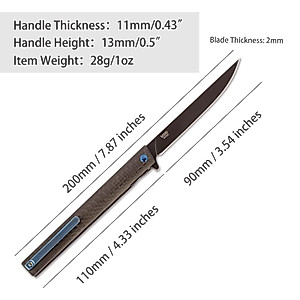 Samior GP035 Small Flipper Pocket Gentlemen's Knife, 3.5 inches Black M390 Drop Point Blades, Carbon Fiber Handle, Titanium Clip, Minimalist Folding EDC Knives