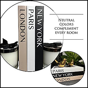 3 Piece Modern Stylish Decorative Book Stack, Blank Fashion Design Book Set of 3, Display Books for Coffee Tables/Shelves, desks, Blank Pages for Notes, Sketches, Diary(Paris/New York/London)