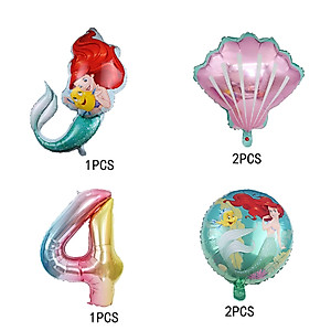 6PCS 4th Mermaid Birthday Decorations Little Mermaid Foil Balloons for Kids 4th Birthday Princess Mermaid Themed Party Decorations (Mermaid 4th Birthday)
