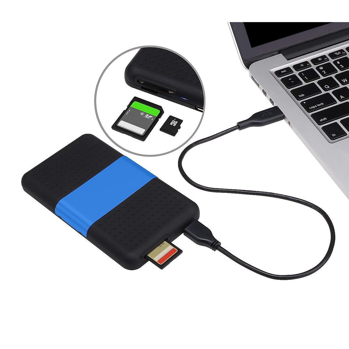 Siig JU-SA0S12-S1 USB 3.0 to SATA Hard Drive with SD Reader, Storage Enclosure, SATA 6Gb/S, USB 3.0, Black/Blue