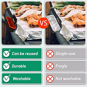 HUAKENER 2 Pcs Grease Cup Liners for Blackstone Grill, Blackstone Grease Catcher Silicone, Reusable Grill Drip Pan for Blackstone 17, 22, 28, 30, 36 Inch Griddle (Blue, Red 8” X 3” X 3.7”)