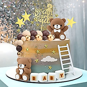 41 Pcs/Set Bear Cake Toppers Mini Bear Cake Decorations Cake Toppers Gold White Pearl Ball for Boy Girl Baby Shower Birthday Party Decorations (Dark Brown, Cute Style)