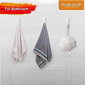 RICHER HOUSE 16 Pcs Utility Hooks for Hanging with 22 Adhesive Strips, Damage-Free Hangers for Wall Hanging, Plastic White Hooks for Hanging Heavy Duty, Remove Cleanly Sticky Wall Hangers - White