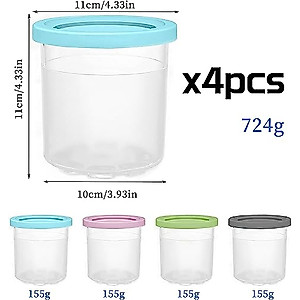 Aebitsry Containers Replacement for Ninja Creami Pints and Lids - 4 Pack, 16oz Cup Compatible with NC301 NC300 NC299AMZ Series Ice Cream Maker, BPA Free Dishwasher Safe Leak Proof, Pink/Green/Grey/Blue