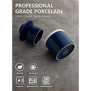 Sweese French Butter Dish with Lid - Butter Crock for Counter with Water Line for Spreadable Butter - No More Hard Butter - Navy