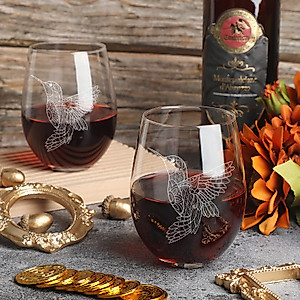 Mimorou 2 Pieces Hummingbird Stemless Wine Glass 17 oz Hummingbird Themed Gifts for Christmas, Valentine's Day, Birthdays, Anniversaries, Retirement, Mother's Day, Father's Day