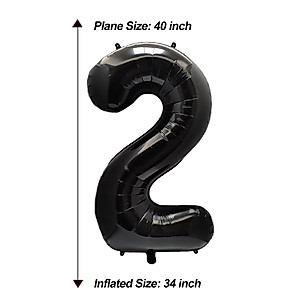 AULE 40 Inch Big Black 2 Balloon Number Large Foil Helium Number Balloons 0-9 Jumbo Giant Happy 2nd Birthday Party Decorations for Boy or Girl Huge Mylar Anniversary Party Supplies