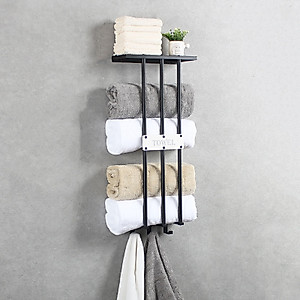 Bathroom Towel Storage Rack,Towel Racks for Bathroom Wall Mounted 30 inch with Shelf Can Holds 6 Large Towels, Wall Towel Rack for Rolled Towels, Black