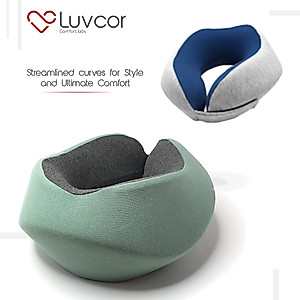 Luvcor Premium Quality Memory Foam Travel Neck Pillow Bundle - Best Ergonomic Pillow for Airplane Travel, car Ride, Sleeping. Comes with Eye mask, earplugs and Storage Bag. (Imperial Green)