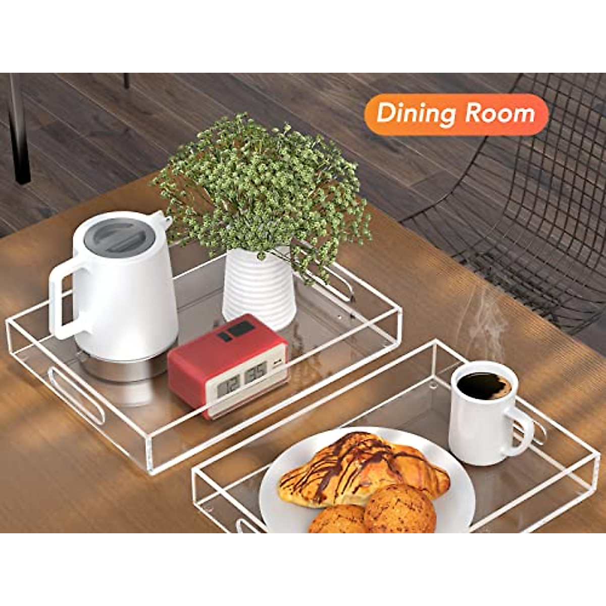 MaxGear Acrylic Decorative Tray Serving Trays with Handles (16 inches, Set of 2), Clear Decorative Tray Coffee Table Nesting Trays Ottoman Tray for Food, Tea, Snacks, Kitchen, Vanity