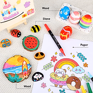 Pagather 48 Colors Acrylic Paint Markers, Dual Tip with Fine Tip and Brush Tip Pens for Stone, Wood, Calligraphy, Canvas, Ceramic, Metal, Glass, Rock Painting, DIY Crafts