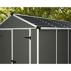 Palram - Canopia Rubicon Storage Shed, 6'x8' DIY Backyard Shed, Gray Polycarbonate Panels and Aluminum Frame, Sheds & Outdoor Storage for Lawn Mower, Bike, Garden Tools, Outdoor Storage Box Shed