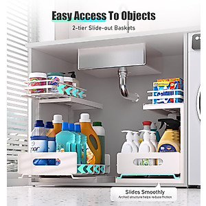 Biboraya 2 Pack Under Sink Organizers And Storage Height Adjustable,2-Tier Under Cabinet Pull Out Shelf,Multi-Use Slide Out Drawer For Kitchen Bathroom Laundry Room-White(Patent Pending)