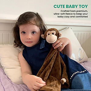 Baby Security Blanket - 18" Tall Soft Fleece Baby Blanky for Boys & Girls – Baby Soothing Blanket with Plush Stuffed Animal - Monkey