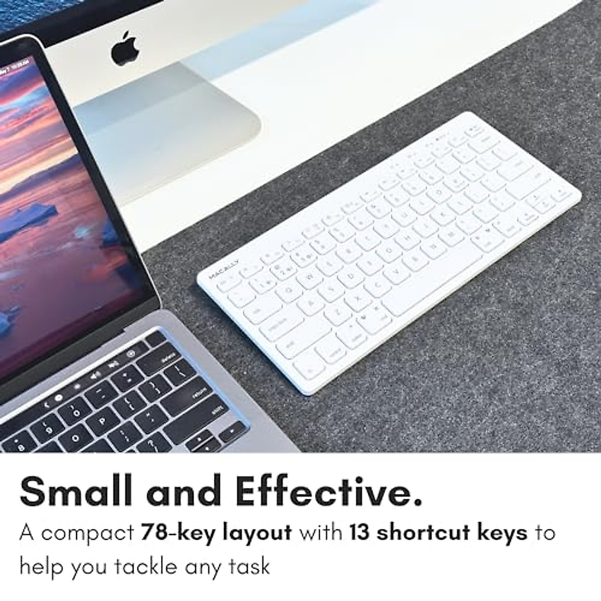 Macally Small Bluetooth Keyboard for Mac - Multi Device Wireless Keyboard for Mac Mini / Pro, Macbook Pro / Air, iMac, iPad, iPhone, PC Computer, Laptop - Compatible Apple Keyboard Wireless Compact