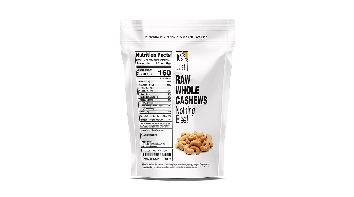 Premium Whole Cashews - Raw, Unsalted & Large Size Nuts | It's Just