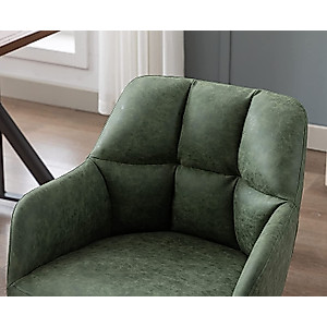 Shunzhi Modern Leather Desk Chair Swirl Office Chair No Wheels Comfy Computer Task Chair Metal Legs Upholstered Accent Arm Chair for Living Room/Bedroom/Small Spaces/Home Office, Green