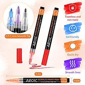 AROIC 24 Pack Acrylic Paint Pens for Rock Painting Fine Point Paint Markers Acrylic Paint Markers For Wood,Metal,Plastic,Glass,Canvas, Ceramic,Craft markers,Halloween Pumpkin Painting And More.