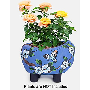 Dahlia Hand Painted Flower Butterfly Ceramic Succulent Planter/Plant Pot/Flower Pot/Bonsai Pot, A