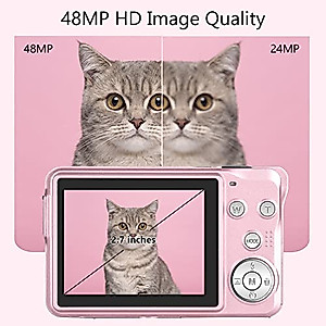 Digital Camera for Kids, 2.7K Digital Camera for Teens, Boys and Girls, 16X Digital Zoom Camera with 32GB SD Card and 2 Batteries (Pink)