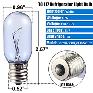 297048600 241552802 Refrigerator Light Bulb Replacement for Frigidaire Whirlpool KitchenAid Electrolx Kenmore Fridge Light Bulbs Freezer Light Bulb Replacement-T8 E17 40W (2 Pack)