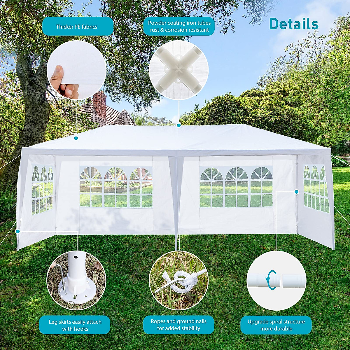 10'x20' Outdoor Party Tent, Large Wedding Birthday Tents for Parties, White Canopy Tent with 4 Removable Sidewalls & Transparent Windows, Outside Gazebo Event Tent for Garden, Patio and Backyard