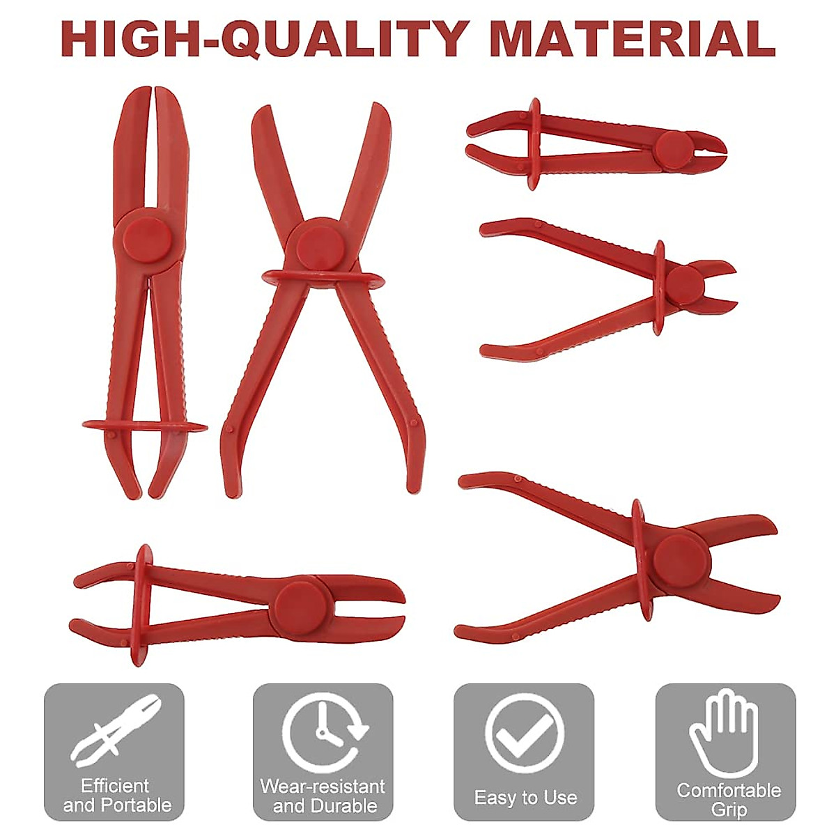 PETCHOR Plastic Hose Clamp Pliers, 6 Pack 3 Size Line Pinch Clamps Set, Flexible Hose Clamps Pliers Kit for Flexible Hoses Fuel Hoses Gas Lines Brake Hoses Radiator Hoses Coolant Hoses, Red