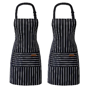 ATROPOS 2 Pieces Aprons for Women with Pockets, Aprons for Men, Womens Kitchen Apron, Cooking Apron Adjustable Bib Chef Apron(Unisex)