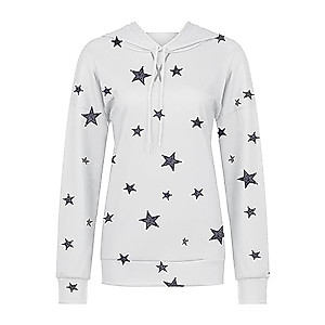 Print Hoodies for Womens Long Sleeve Casual Pullvoer Star Graphic Sweatshirt Teen Girls Going Out Tops Cute Hoodies White
