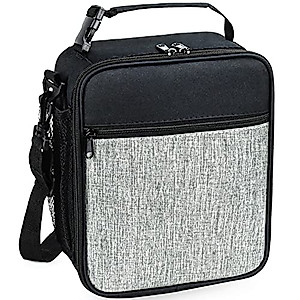 Insulated Lunch Bag for Teen Boys Girls, Women Men Lunch Box, Adults Lunch Bag Leakproof Portable with Removable Shoulder Strap for Office Camping Hiking Outdoor Beach Picnic-Black Gray