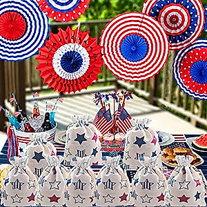 American Flag Patriotic Star Gift Treat Bags Drawstring Gift Bag 4th of July USA Favor Goodies Bag for Wedding Birthday Party ,Memorial Day, Veterans Day Party, Independence Day, Labor Day Party Decorations