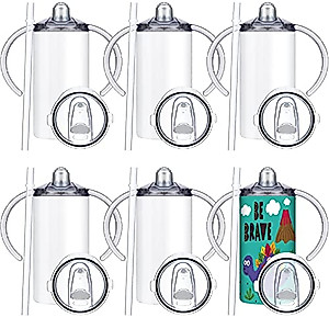 Vesici Sublimation Blanks Sippy Cups, 12 oz Sublimation Straight Sippy Tumblers, Toddler Insulated Stainless Steel Travel Mug Water Bottle with Handles for Kids and Children(6 Pieces)
