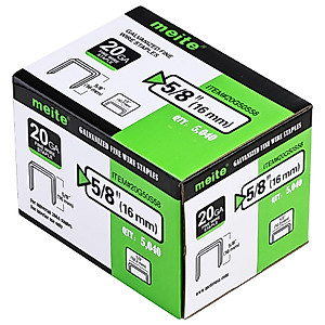 meite 20 Gauge 1/2-Inch (12.3mm) Crown 5/8-Inch Length Upholstery Staples for Staple Gun, Fine Wire Galvanized Staples for Carpet, Work Box, Cable, Shed (5,000 Pieces)