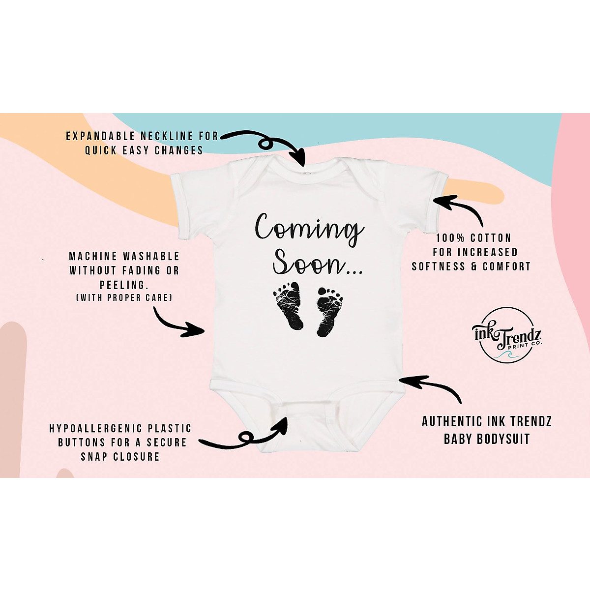 Ink Trendz Coming Soon... Baby Feet Pregnancy Announcement Baby Bodysuit (White, Newborn)