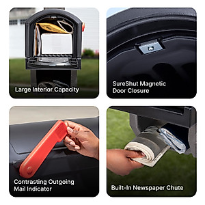 Step2 Lakewood Mailbox & Post, Weather Resistant, Large Outdoor Mailboxes, Made of Durable Plastic, Easy to Install, Flag Included, Black/Brown