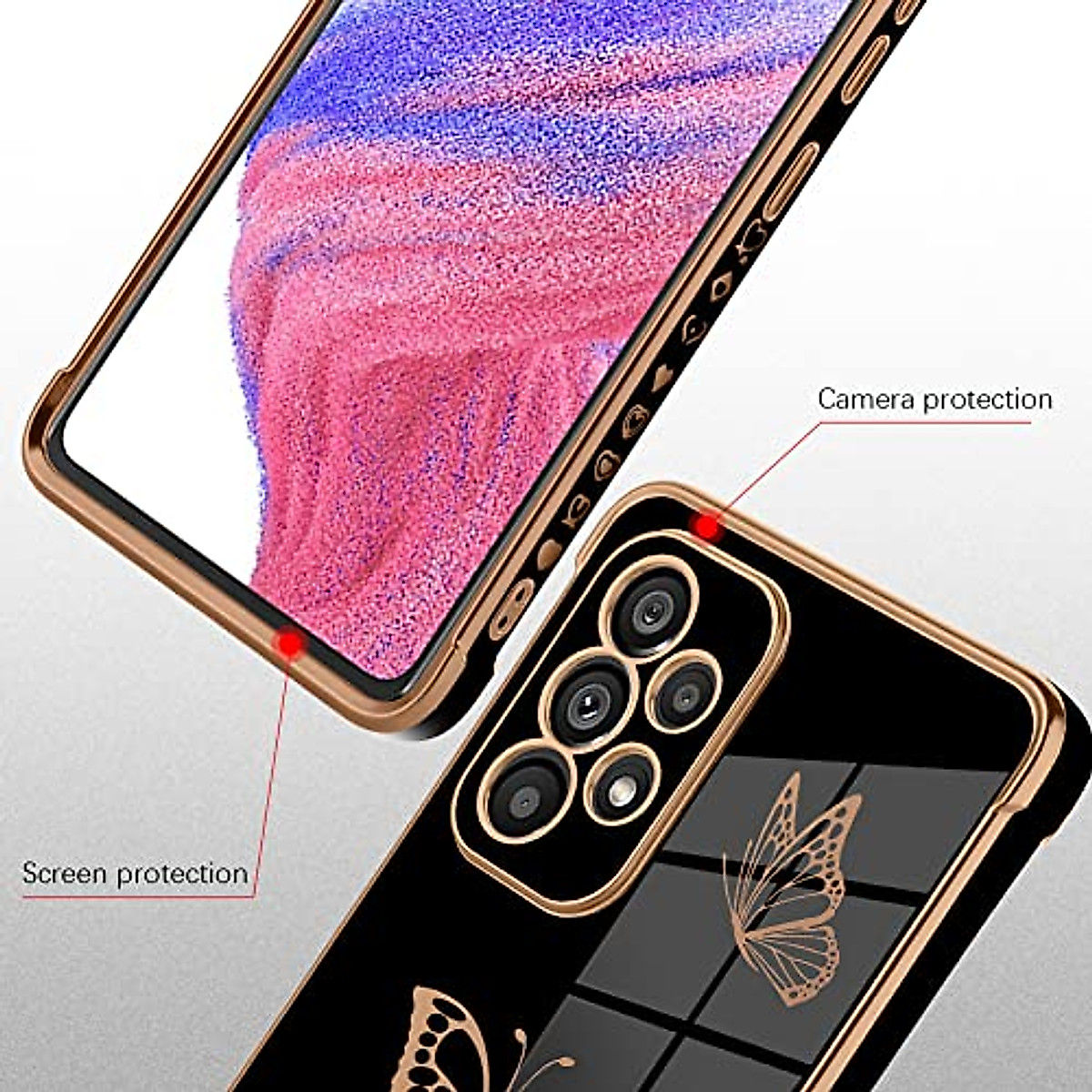 Bonoma Compatible with Samsung Galaxy A53 5G Case Butterfly Plating Electroplate Luxury Elegant Case Camera Protector Soft TPU Shockproof Protective Back Cover Galaxy A53 5G Case -Black