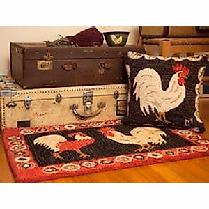 Chandler 4 Corners Artist-Designed Two Roosters Hand-Hooked Wool Accent Rug (2' x 3') Farm Animal Themed Rug for Hallways, Living or Dining Rooms -Easy Care & Low Maintenance - Chicken Throw Rug