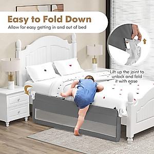 BABY JOY Bed Rails for Toddlers, 71'' Extra Long, Swing Down Bed Guard w/Safety Strap, Folding Baby Bedrail for Kids Twin, Double, Full Size Queen & King Mattress (71-Inch, Gray)