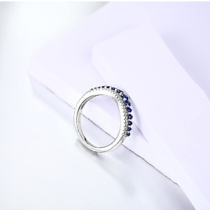 Pumi-geous Blue Spinels Sterling Silver Ring Rhodium-plated S925 Created Blue Sapphire Round Cut Wedding Rings Engagement Jewelry For Wemon (US#6)