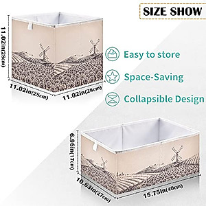 visesunny Closet Baskets Sunflower Hill Artistic Landscape Windmill Storage Bins Fabric Baskets for Organizing Shelves Foldable Storage Cube Bins for Clothes, Toys, Baby Toiletry, Office Supply