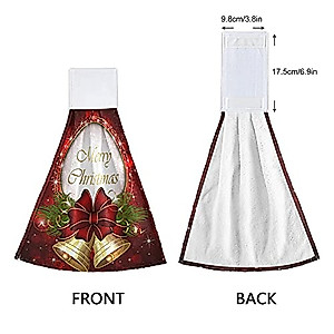 Christmas Xmas Bell Hanging Kitchen Towel with Loop 2 Pack Merry Christmas Hand Towels Soft Microfiber Coral Velvet Tie Towel Decor for Bathroom Oven Absorbent Washcloth
