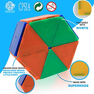 vanstarry 65 Piece Magnetic Tiles Building Blocks Set for Boys Girls Preschool Educational Construction Kit Magnet Stacking Toys for Kids Toddlers Children 3 4 5 6 7 8 Year Old