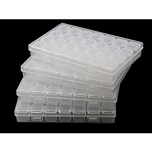 JESEP YONG 112 Slots 4 Pack 28 Grids Plastic Organizer Box Clear Beads Storage Container Jewelry Case for Art DIY Crafts , Nail Diamonds ,Jewelry , Painting