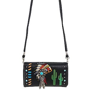 Zelris Native Indian Chieftain Headdress Feather Turquoise Stone Cactus Wallet (Black)
