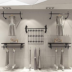 ZHIRONG Industrial Wall Mounted Clothing Rack Black Metal Display Rack for Retail Display/Laundry/Boutique/Clothing Store, 3 Sizes,Set of 5 (Size : 300CM)
