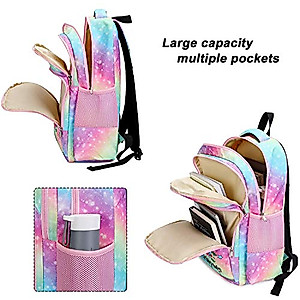 BTOOP Girls Backpack Kids Elementary Bookbag Girly School Bag with Insulated Lunch Tote and Pencil Pouch (Tie dye galaxy - 3 pieces)