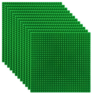 ZEAYEA 12 Pack Classic Baseplates, Building Base Plates for Building Bricks 100% Compatible with All Major Brands-Baseplate, 10" x 10" Stackable Bases, Green