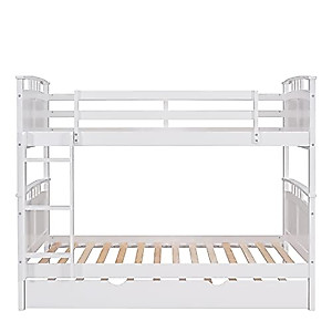Lepfun Full-Over-Full Bunk Bed with Twin Size Trundle, Separable Bunk Bed for Bedroom, for Boys and Girls, No Box Spring Required, Space Saving Design, White