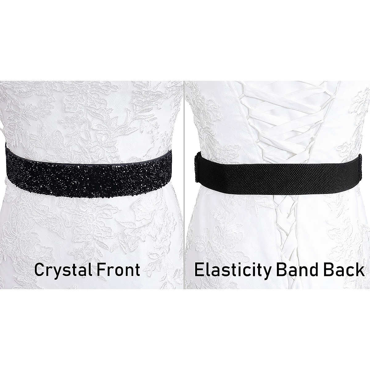Lovful Stretchy Rhinestone Belt for Women,Elastic Crystal Dress Belt,Sparkle Bling Waist Belt,Black